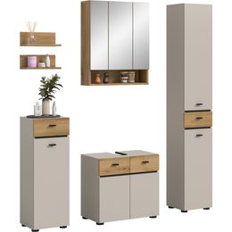 Badm&ouml;bel-Set Welltime, B:154cm H:191cm T:35cm, beige, Holzwerkstoff, Kastenm&ouml;bel-Sets, "VANN, 6-teilige moderne Badkombination, individuell