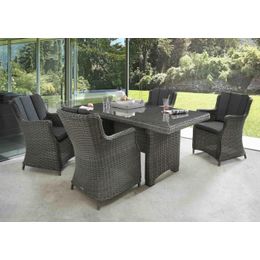Garten-Essgruppe Destiny, grau, Aluminium, Polyester, Polyrattan, Sitzm&ouml;bel-Sets, "LUNA 4 Se + Tisch 200x100x75cm, vintage grau", Aluminium,