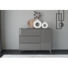 Sideboard, B:137cm H:109cm T:42cm, grau, SET ONE BY Musterring, Glas, Holzwerkstoff, Wohnzimmer, Sideboards, "Reno", Mit Winkelfu&szlig; in diversen