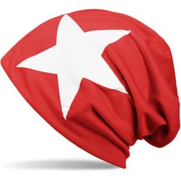 styleBREAKER Herren Beanie "Beanie mit Stern Print", rot, Modisch, Obermaterial: 100% Viskose CV., M&uuml;tzen