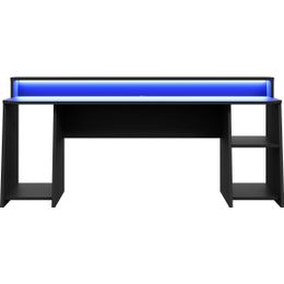 Gamingtisch FORTE, B:200cm H:91,1cm T:72cm, schwarz, Tische, "Tezaur", Schreibtisch mit RGB-Beleuchtung und Halterungen, Breite 200 cm