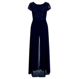 Vera Mont Damen Overall "Damen kurzarm", blau, Gr. 40, Stoff, Obermaterial: 95% Polyester, 5% Elasthan. Besatz: 100% Polyester. Futter: 100%