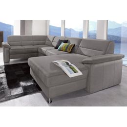 Sit & More Wohnlandschaft SIT & MORE, B:312cm H:85cm T:204cm, grau, NaturLeder in Sitz und R&uuml;cken, Korpus ist mit passendem Kunstleder bezogen.;Luxus-Microfaser
