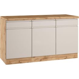 Unterschrank KOCHSTATION, B:150cm H:86cm T:60cm, beige, MDF, K&uuml;che, Schr&auml;nke, "KS-Virginia,neu in verbesserter Ausf&uuml;hrung", Breite 150 cm, 3 T&uuml;ren,