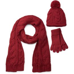 styleBREAKER "Strick Schal, M&uuml;tze & Handschuh Set mit Zopfmuster" 3 Stk.