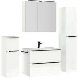 Badm&ouml;bel-Set Nobilia, B:160cm H:169cm T:48,7cm, wei&szlig;, Kastenm&ouml;bel-Sets, "Levere", inkl. Spiegelschrank mit Beleuchtung und Dimmerfunktion, in 4