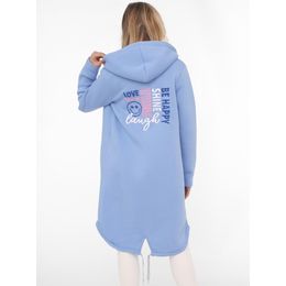 Zwillingsherz Damen Jerseymantel ""Be happy & shine"", blau, Gr. SM, Obermaterial: 50% Baumwolle, 50% Polyester, M&auml;ntel, mit auff&auml;lig gesticktem