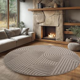 Teppich, H:7mm &Oslash;:120cm, beige, Ayyildiz Teppiche, Wohnzimmer, Teppiche, "HELIX 2201 , auch als L&auml;ufer und Rund erh&auml;ltlich", 3D-Effekt durch