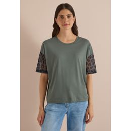 Cecil Damen T-Shirt, gr&uuml;n, Gr. XS, gemustert, Web, Obermaterial: 50% Baumwolle, 50% Modal. Obermaterial 2: 93% Polyester, 7% Elasthan, Shirts, im Leo
