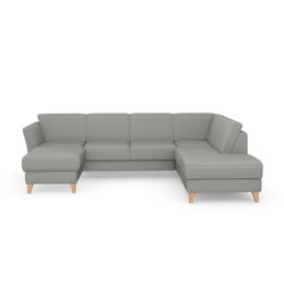 Sit & More Wohnlandschaft SIT & MORE, B:303cm H:87cm T:213cm, silber, Sofas, "Visby U-Form", wahlweise mit Schlaffunktion und Stauraum, frei im Raum stellbar