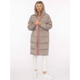 Zwillingsherz Damen Steppmantel "&bdquo;Cozy&ldquo;", beige, Gr. L, Obermaterial: 100% Polyester, M&auml;ntel, Kapuze, farbliche Details, Rei&szlig;verschluss, elastische