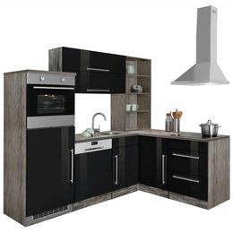 Winkelk&uuml;che KOCHSTATION, B:230cm H:200cm T:60cm, schwarz, Komplettk&uuml;chen-Sets, "KS-Samos", Stellbreite 230x170 cm, wahlweise mit E-Ger&auml;ten, mit
