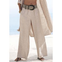 Buffalo Damen Schlupfhose "aus bequemer Webware und weitem Bein", beige, Gr. 40, meliert, Web, Obermaterial: 100% Polyester, Hosen, lange Sommerhose,