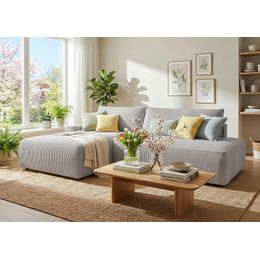 Ecksofa Trendmanufaktur, B:253cm H:82cm T:167cm, grau, 92%Polyester, 8%Polyamide, Wohnzimmer, Sofas, "Prag, Schlafsofa mit Bettkasten, Couch in