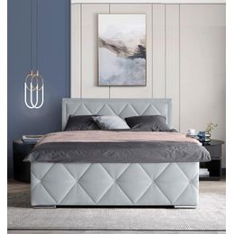 Boxbett Home Affaire, L:211cm, grau, Holzwerkstoff, Spanplatte, Komplettbetten, "Alfie, inkl. Bettkasten&Topper", Wahlweise mit Knopfsteppung oder