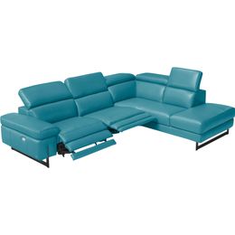 Ecksofa Egoitaliano, B:278cm H:100cm T:221cm, blau, Leder &raquo;CAREZZA&laquo; (Rindsleder). Halbnarbiges Naturleder mit einer Dicke von 1, 2-1, 4 mm. Es hat