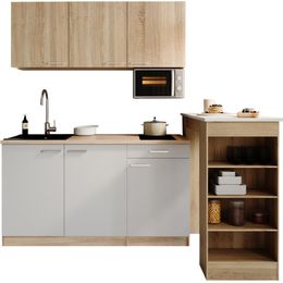 Pantryk&uuml;che respekta, B:150cm H:200cm T:60cm, braun, Komplettk&uuml;chen-Sets, "Ingrid, inkl. Tresentisch und Mikrowelle", zerlegt, wahlweise mit