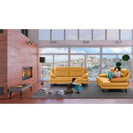 Polstergarnitur Calia italia, gelb, Sitzm&ouml;bel-Sets, "Cezanne, italienisches Design trifft erstklassigen Sitzkomfort, Leder", Edles Designsofa in