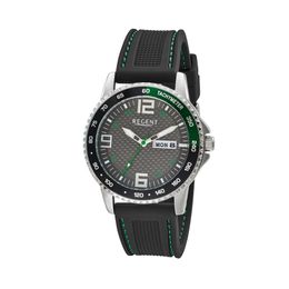 Regent Uhren REGENT Herren Quarzuhr, schwarz, Armbanduhren, Armbanduhr, Herrenuhr, Silikonarmband, analog, Wochentag, Tag