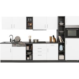 K&uuml;chenzeile KOCHSTATION, B:340cm H:200cm T:60cm, wei&szlig;, Komplettk&uuml;chen-Sets, "KS-Paris &ndash; K&uuml;chen mit einzigartigen Fotomotiven auf den Fronten", Breite
