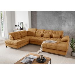 Ecksofa Home Affaire, B:358cm T:216cm, braun, 100% Polyester, Wohnzimmer, Sofas, "Delphino, 358 x 216 cm, modern und bequem", Microfaser, L-Form,