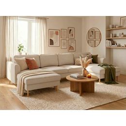 Wohnlandschaft Home Affaire, B:305cm H:83cm T:161cm, grau, 100% Polyester, Sofas, "Booster, whlw. mit Schlaffunktion & Bettkasten, Fu&szlig; Buche