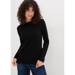 bonprix Damen Langarmshirt "Geripptes Langarmshirt aus reiner Baumwolle", schwarz, Gr. 48, unifarben, Rippware, Obermaterial: 100% Baumwolle, Shirts,