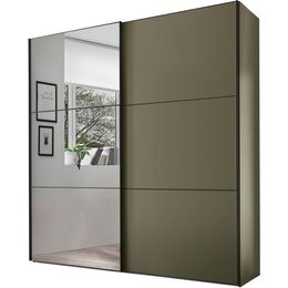 Schwebet&uuml;renschrank STAUD, B:200cm H:222cm T:68cm, gr&uuml;n, Holzwerkstoff, Schr&auml;nke, "Includo, Made in Germany", Mit Spiegelt&uuml;re und vier verschiedenen