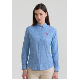 FELIX HARDY Damen Hemdbluse "Gestreiftes Langarm Hemd", blau, Gr. XL, 65% Baumwolle, 35% Leinen, Blusen