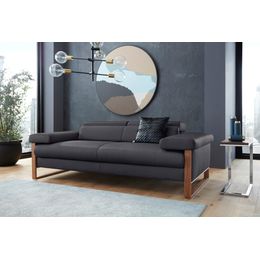 2-Sitzer W.Schillig, B:210cm H:71cm T:106cm, grau, Flachgewebe S22 (100% Polyester);Stoff S37 (100% Polyester);Longlife Xtra-Leder Z59: Glattleder