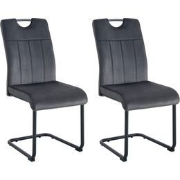 Esszimmerstuhl Home Affaire, B:56cm H:91cm T:63cm, grau, Metall, Polyester, St&uuml;hle, "BRANDON, 2er Set, mit Metallgestell in matt schwarz", in