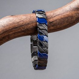 Holzkern Armband Rift (Lava/Blaue Keramik), Naturholz, Herren, gr&ouml;&szlig;enverstellbar