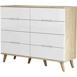 Kommode OTTO HOME, B:120cm H:95cm T:40cm, wei&szlig;, Sideboards, "Lund", mit gl&auml;nzenden Fronten, Griffmulden, helles Holzdekor, Breite 120 cm