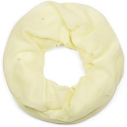styleBREAKER Damen Loop "Loop Schal mit Perlen Applikation", gelb, Modisch, Obermaterial: 50% Viskose CV. 50% Baumwolle CO., Modet&uuml;cher