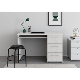 Schreibtisch, B:115cm H:73cm T:56cm, blau, VOGL M&Ouml;BELFABRIK, B&uuml;ro, Tische, "Tobi, mit 3 Schubk&auml;sten", optional mit Tastaturauszug, Breite 115 cm