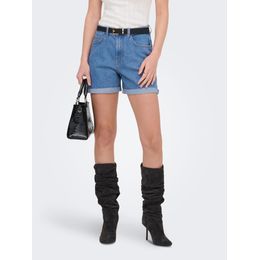 Only Damen Jeansshorts "ONLLAURA HW FOLD UP SHORT BOX DNM", blau, Gr. S, unifarben, Denim/Jeans, Obermaterial: 80% Baumwolle, 19% Polyester, 1%
