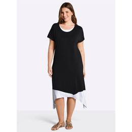 sheego Damen Jerseykleid "Jersey-Kleid", schwarz-wei&szlig;, Gr. 50, unifarben, Jersey, 95% Viskose, 5% Elasthan, Kleider