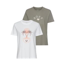 Roxy Damen T-Shirt "PACK SPARKLE EVENING BG", gr&uuml;n, Gr. XS, unifarben, Single Jersey, Obermaterial: 100% Baumwolle, Shirts, 2er-Pack, mit