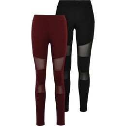 Urban Classics Damen Leggings "Urban Classics Damen Ladies Tech Mesh Leggings 2-Pack"schwarz, port, Gr. L, unifarben, 80% Polyimid, 20% Elasthan,