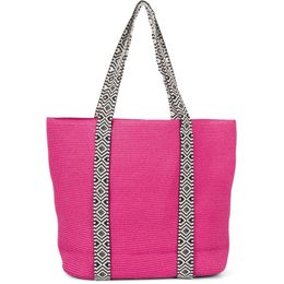 styleBREAKER Damen Strandtasche "Papierstroh Strandtasche Azteken Muster", pink, 100% Papierstroh PAS. Futter: 100% Polyester PES., gemustert, Taschen