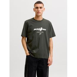 Jack & Jones JACK & JONES Herren Rundhalsshirt "JCOCLUB GRAPHIC FRONT PRINT TEE SS CN", gr&uuml;n, Gr. S, bedruckt, Jersey, Obermaterial: 100% Baumwolle, Shirts,