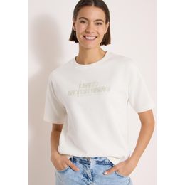 Cecil Damen Sweater, wei&szlig;, Gr. XS, bedruckt, Sweatware, Obermaterial: 84% Baumwolle, 16% Polyester, Sweatshirts, Kurzarm Sweatshirt mit Embroidery