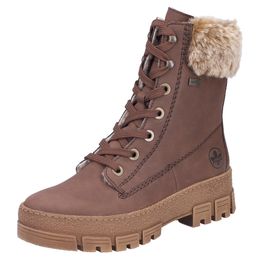Rieker Damen Winterstiefelette, Gr. 41, braun, Lederimitat, Textil, Schuhe, Winterboots, Plateauboots mit wasserabweisender RiekerTEX-Membran