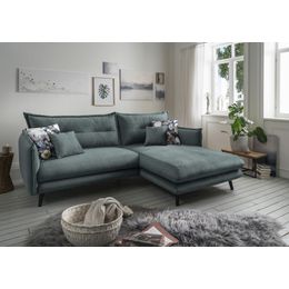 Ecksofa Home Affaire, B:255cm H:94cm T:180cm, blau, 100% Polyester, Wohnzimmer, Sofas, "Lazio, 255 x 180 cm, modern und bequem", Velours, L-Form,