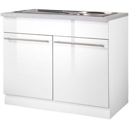 Wiho-K&uuml;chen Sp&uuml;lenschrank WIHO K&Uuml;CHEN, B:100cm H:85cm T:60cm, wei&szlig;, K&uuml;che, Schr&auml;nke, "Chicago", 100 cm breit, inkl. Einbausp&uuml;le aus Edelstahl
