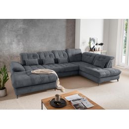 Ecksofa Home Affaire, B:358cm T:216cm, grau, 100% Polyester, Wohnzimmer, Sofas, "Delphino, 358 x 216 cm, modern und bequem", Microfaser, L-Form,