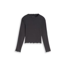 Tom Tailor M&auml;dchen T-Shirt, schwarz, Gr. 128, Single Jersey, Obermaterial: 93% Baumwolle, 7% Elasthan, Shirts, mit Rippstruktur