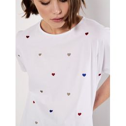 Apricot Damen Shirttop "lockeres T-Shirt", wei&szlig;, Gr. 38, Obermaterial: 94% Baumwolle CO. 6% Elasthan EL., Tops, mit aufgestickten Herzen