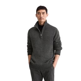 Marc O'Polo MARC O'POLO Herren Troyer, grau, Gr. L, Strukturmuster, Rippstrick, Obermaterial: 40% Baumwolle, 40% Schurwolle, 20% Polyamid, Pullover, Stehkragen,
