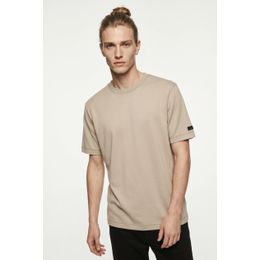 Jack & Jones JACK & JONES Herren T-Shirt "JCOFUSION BADGE TEE SS CREW NECK"pure cashmere, Gr. S, unifarben, Jersey, Obermaterial: 58% Polyester, 42% Baumwolle,